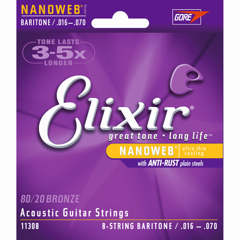 Elixir Nanoweb 8-String Baritone Guitar Strings - Shoreline Music